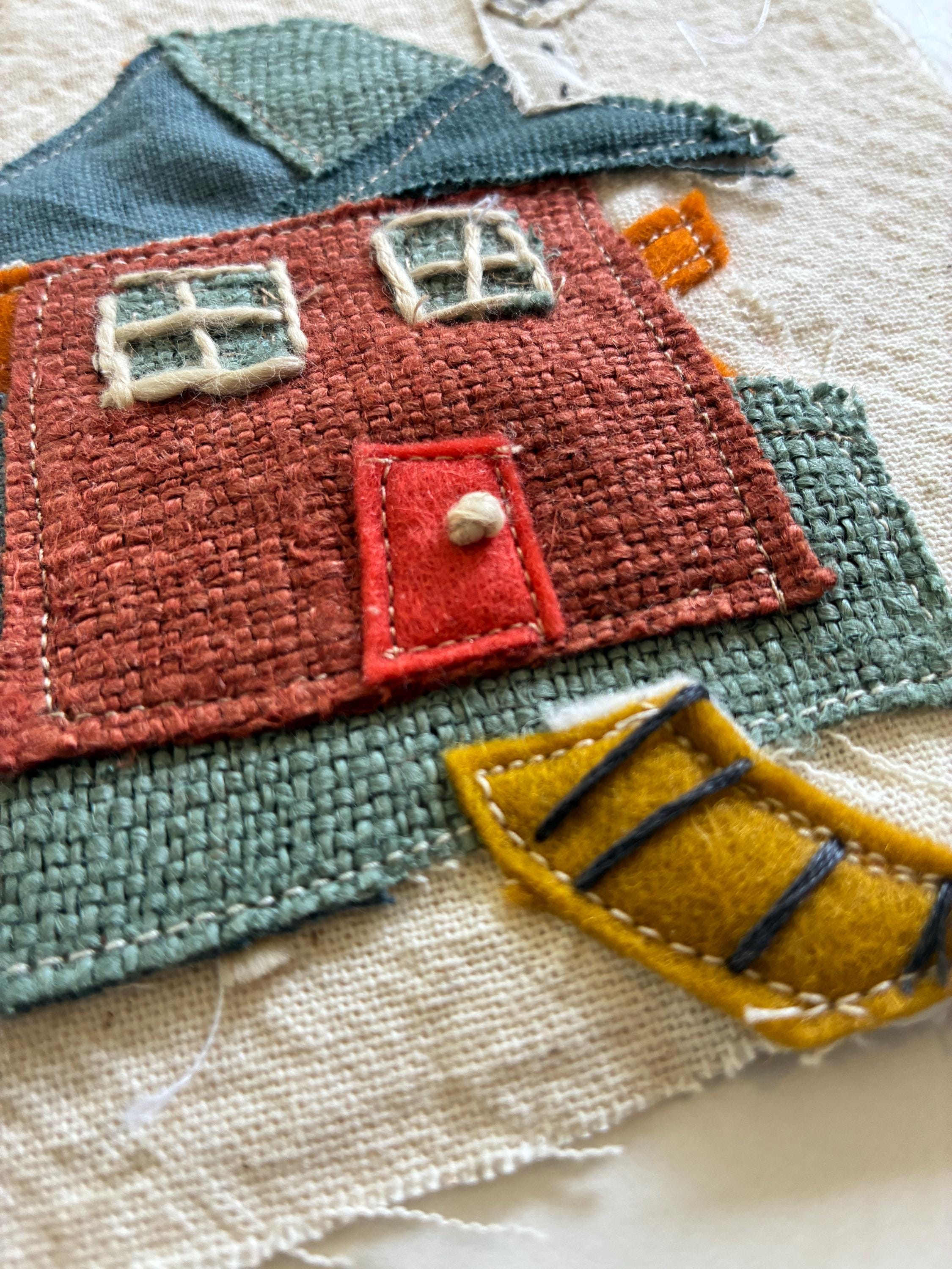 Whimsical Textile Wall Art Framed Country Cottage Fabric Collage for ...