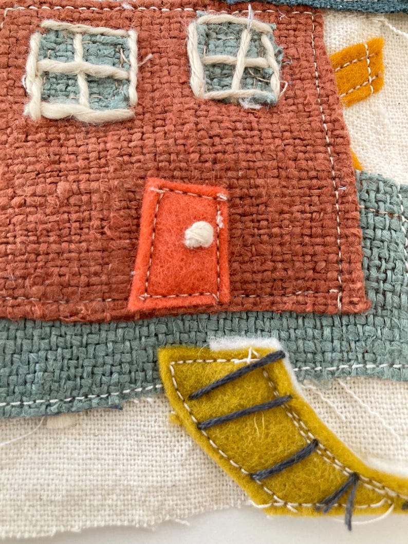 Whimsical Textile Wall Art Framed Country Cottage Fabric Collage for ...