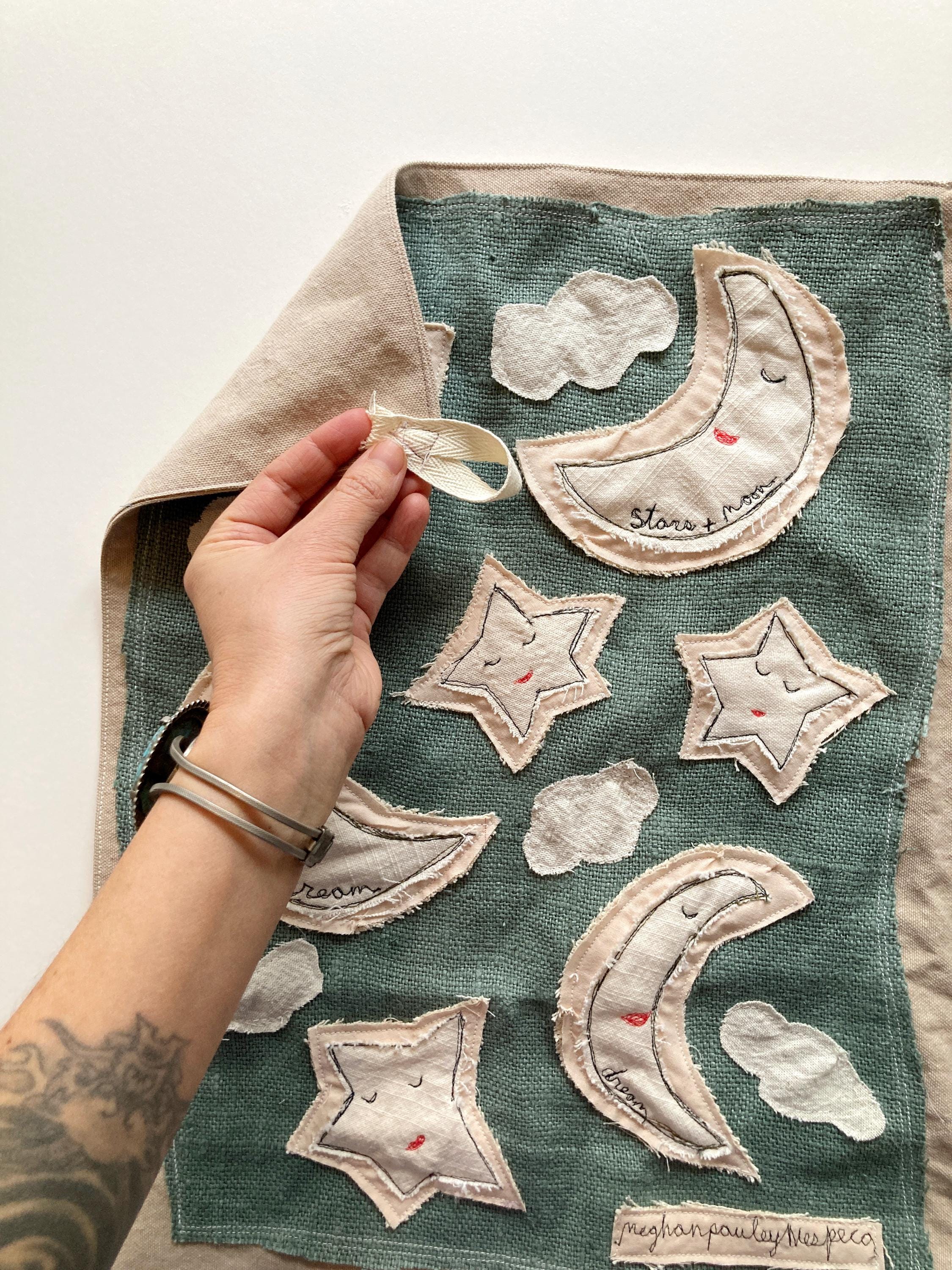 Stars and Moon Fabric Wall Hanging Celestial Boho Nursery Textile Wall ...