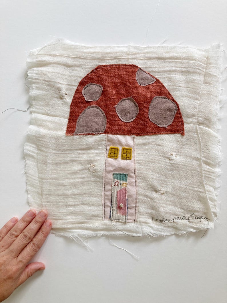 Mushroom Fairy House Textile Art Mushroom Motif Fabric Artwork Cozy ...