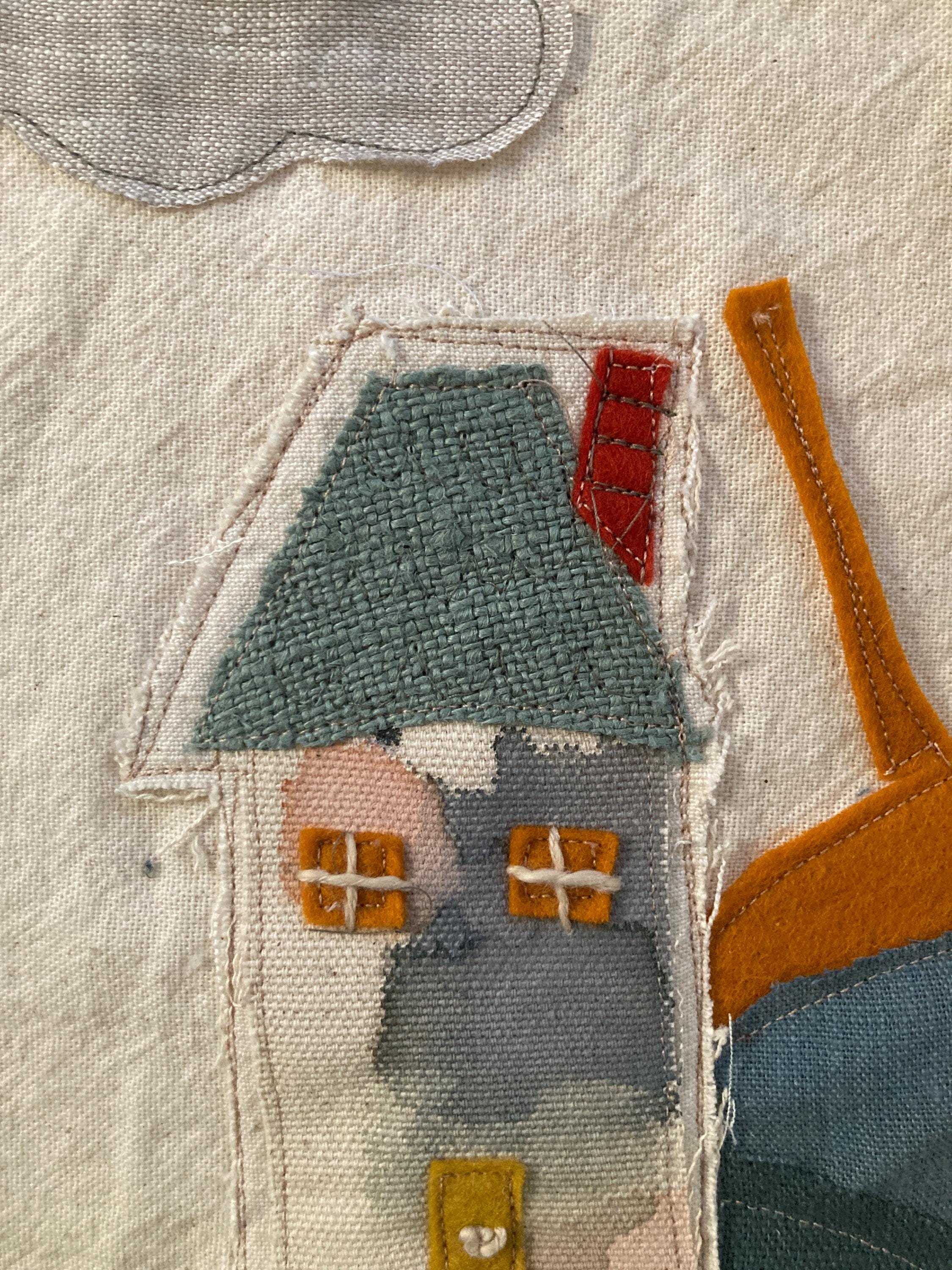 Whimsical Textile Wall Art Framed Country Cottage Fabric Collage for ...
