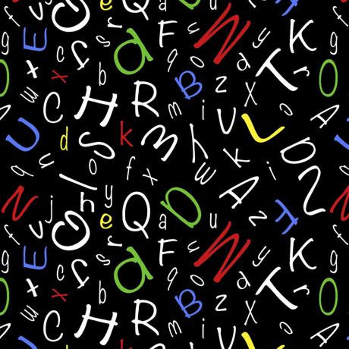 ABC Letters Black Background 44 Fabric by Quilting - Etsy