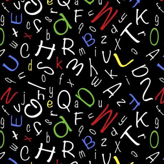 ABC Letters Black Background 44 Fabric by Quilting | Etsy