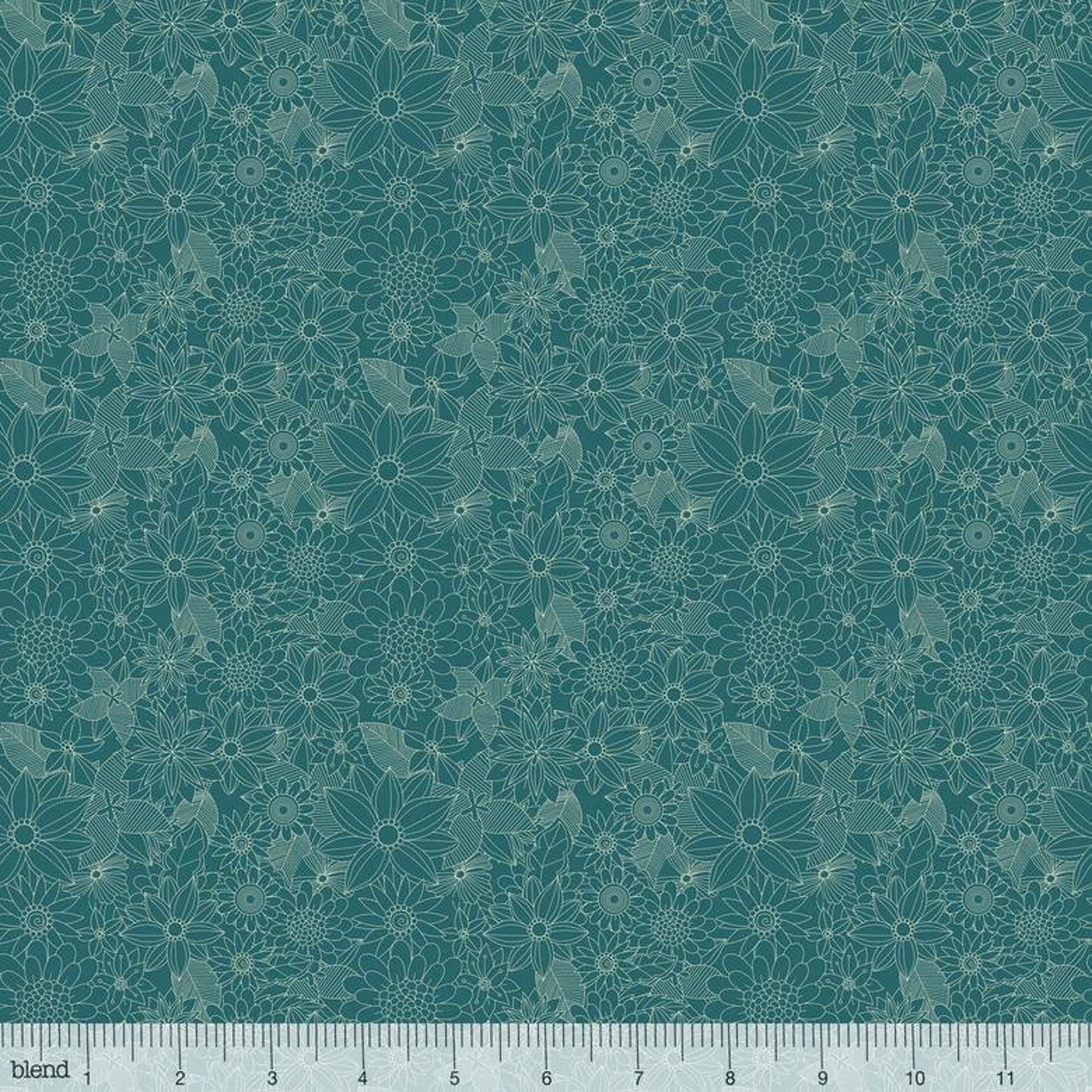 Turquoise Flowers 44quilt Fabric Blend Fabrics - Etsy