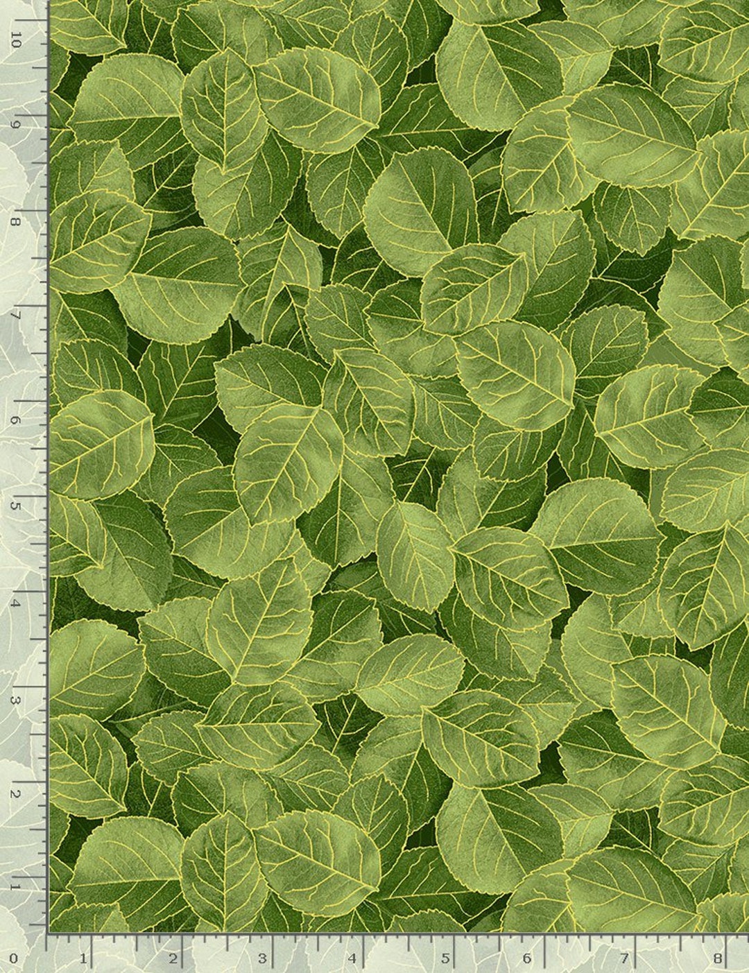 Packed Rose Metallic Green Leaves 44 Fabric by Timeless Treasures, Rose ...