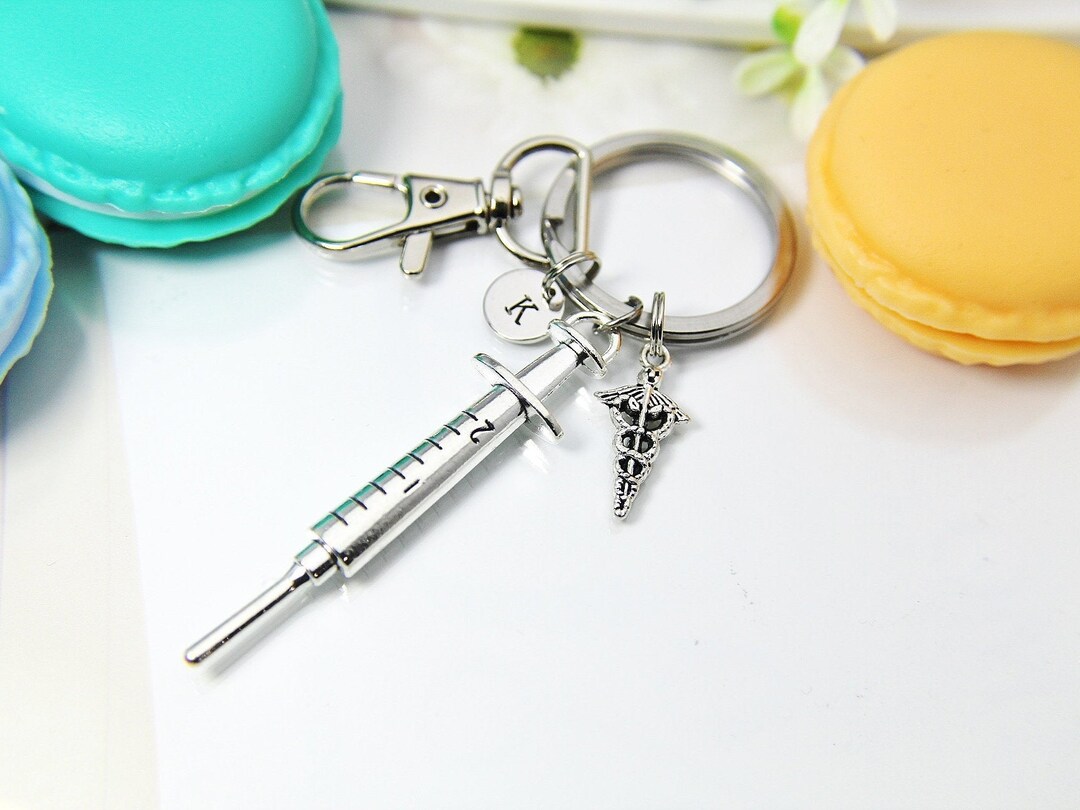 Silver Medical Syringe Caduceus Charm Keychain, Best Birthday Christmas ...