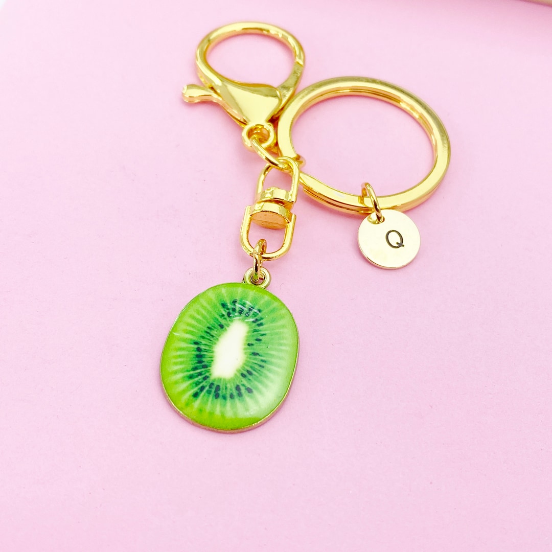 Lime Green Kiwi Fruit Slice Keychain in Gold, AN5573 - Etsy