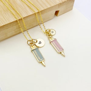 Gold Medical Injection Syringe Charm Necklace Best Seller Phlebotomy ...