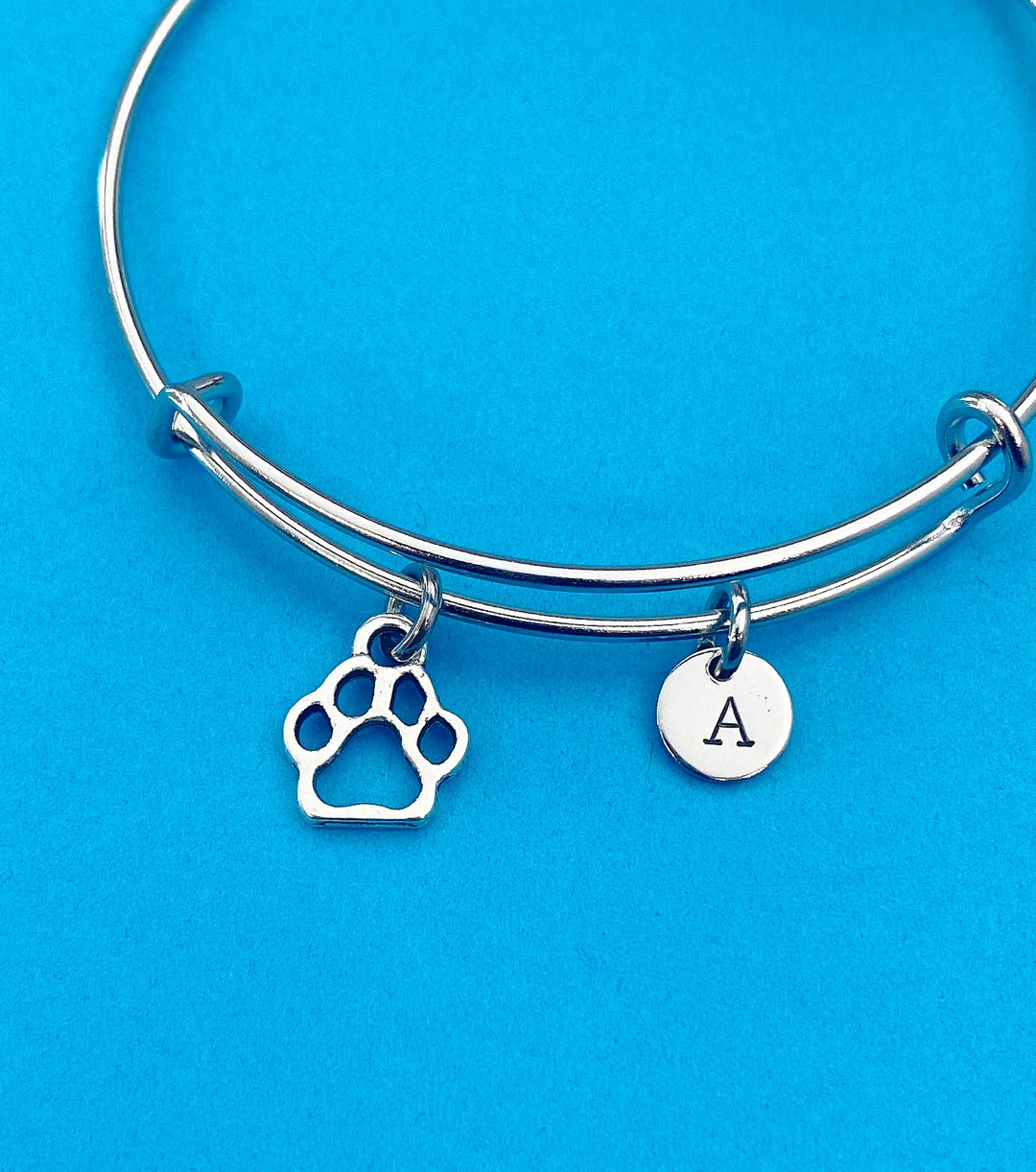 Silver Pet Paw Print Charm Bracelet Gifts Ideas, Personalized Customized Monogram Made to Order ...