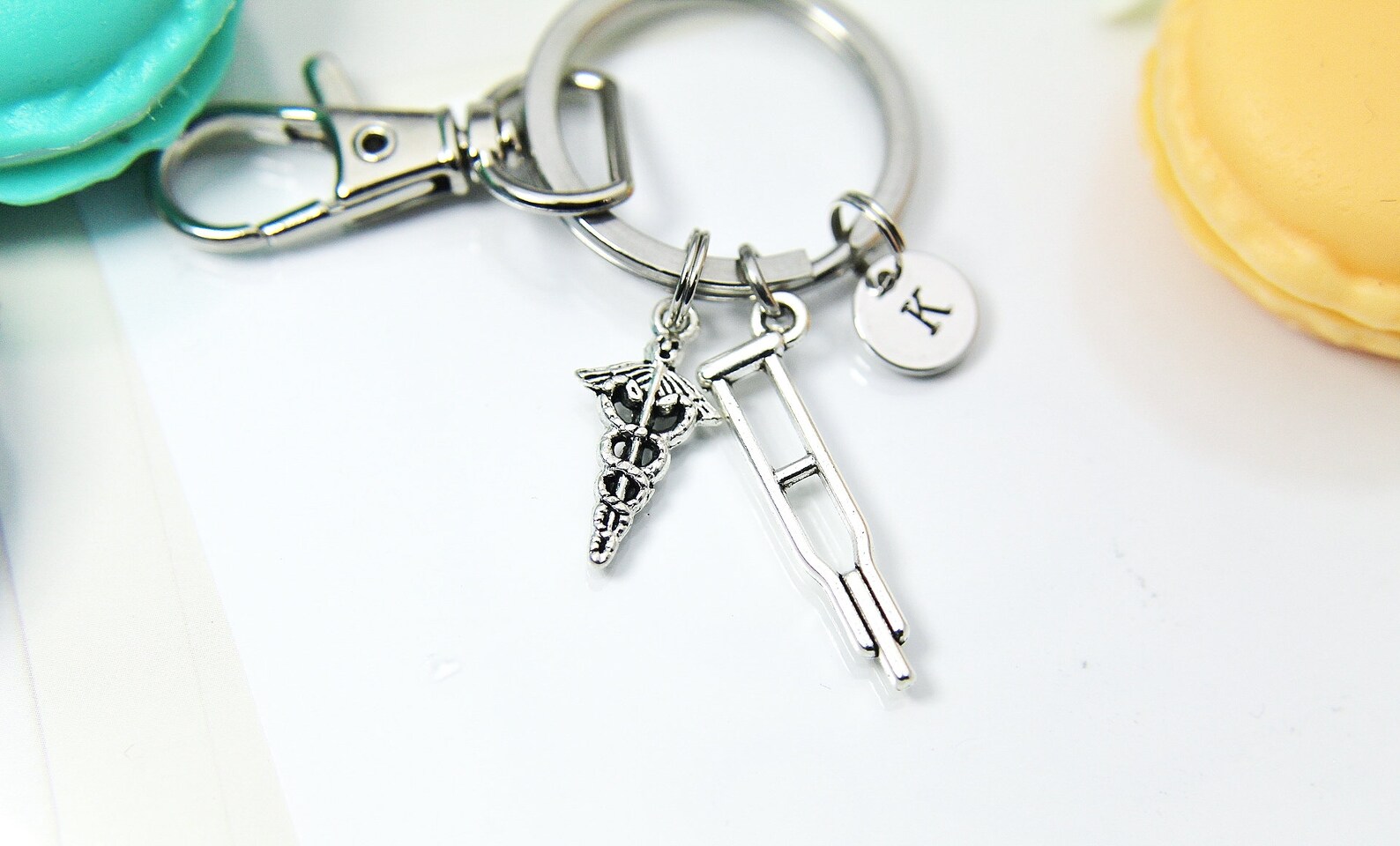 Silver Orthopedic Medical Crutches Caduceus Charm Keychain | Etsy