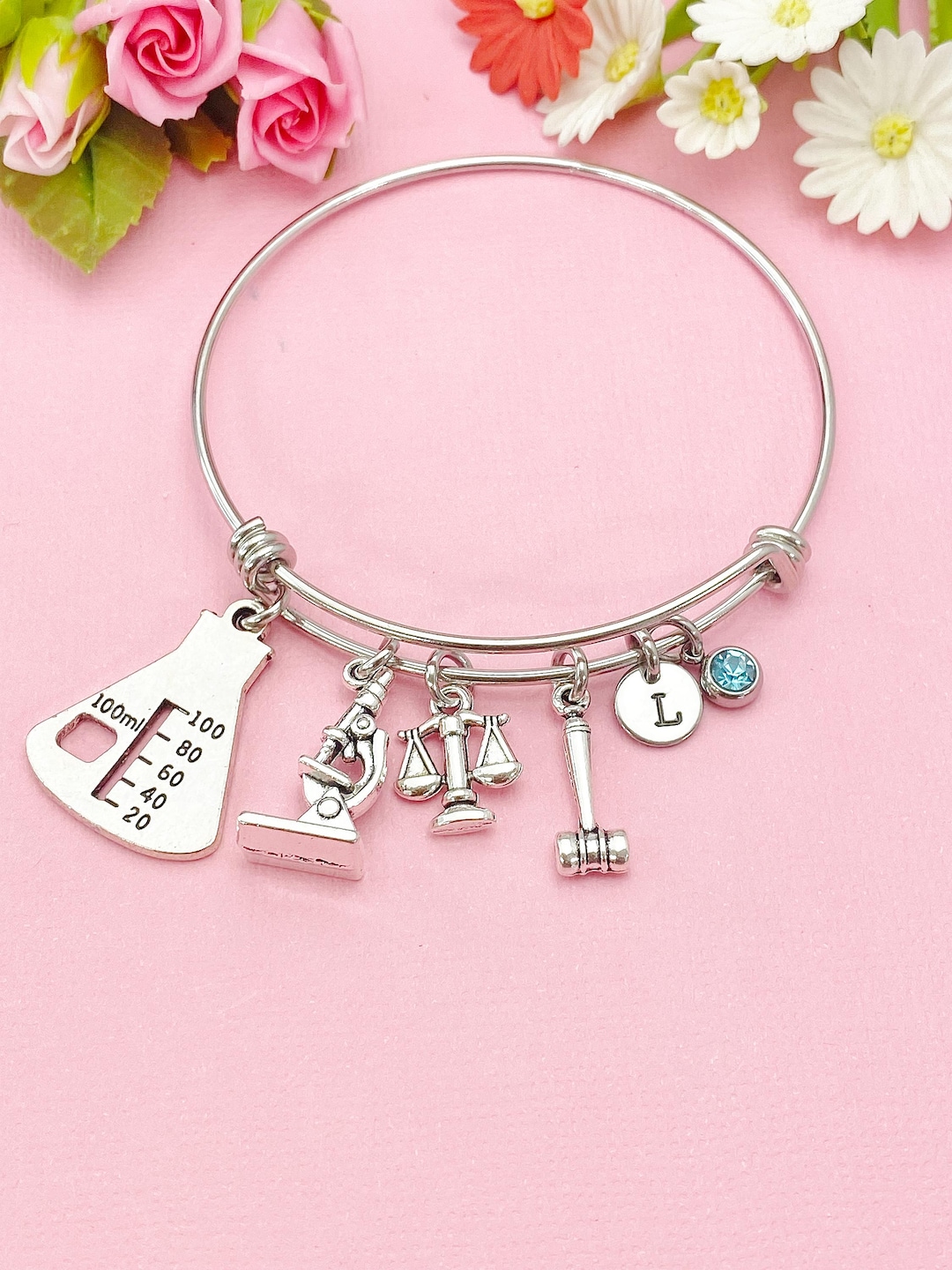 Justice Scale Gavel Beaker Microscope Charm Bracelet, Criminal Justice ...
