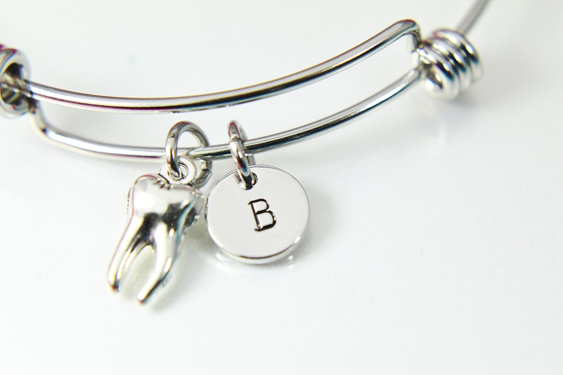Silver Tooth Charm Bracelet Tooth Charm Bangle Dentist Gift - Etsy