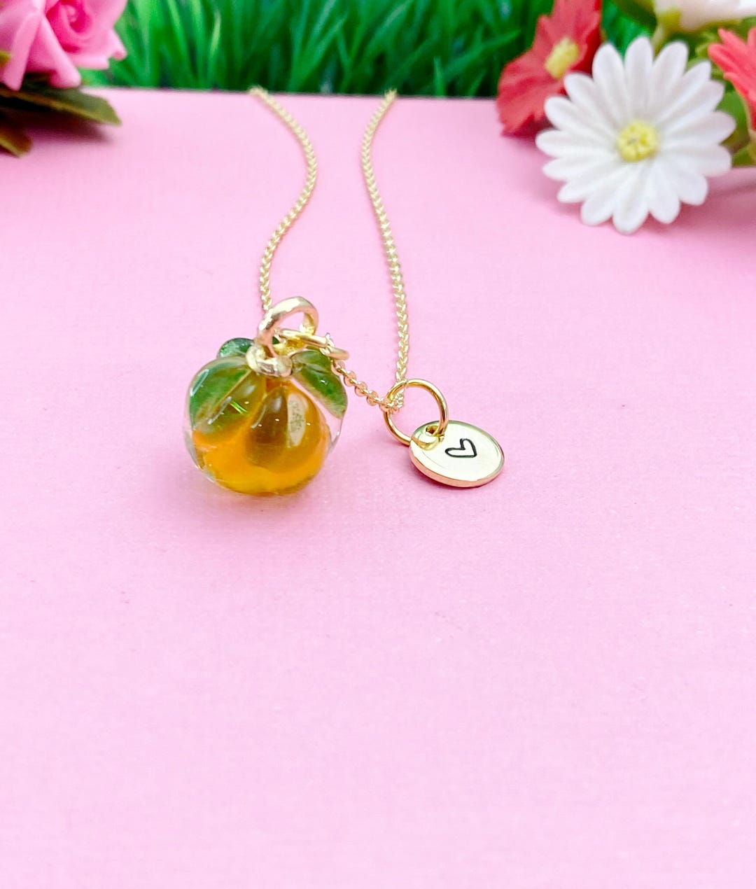 Gold Persimmon Necklace, Handmade Lampwork Orange Persimmon Charm ...