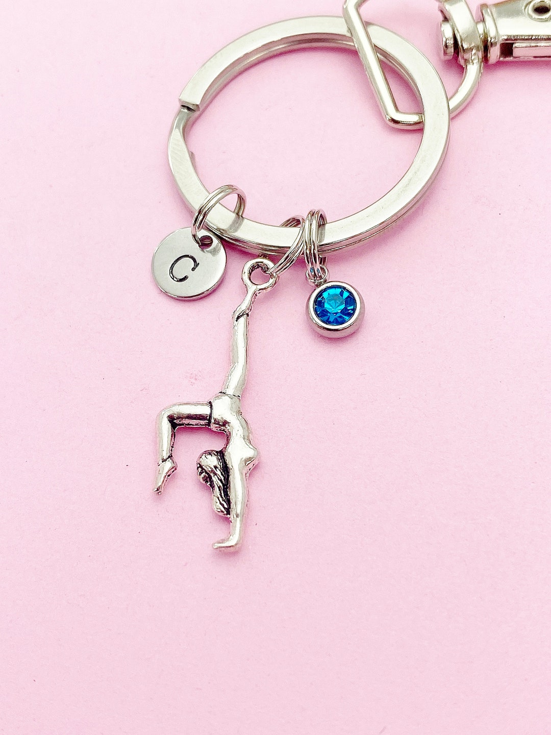 Silver Gymnast Keychain Gymnastic Girl Birthday Personalize Customize ...