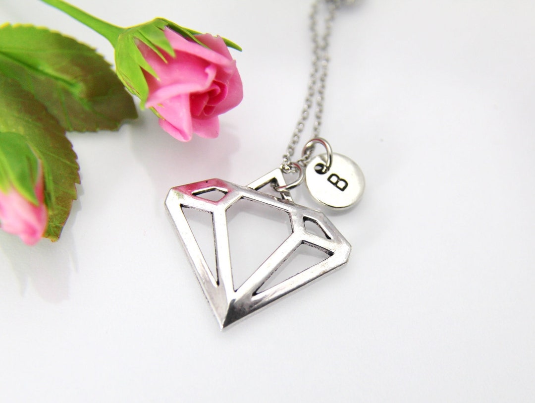 Diamond Necklace, Silver Diamond Shaped Charm, Geometric Charm, Mother ...