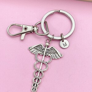 Silver Caduceus Charm Keychain Doctor Nurse Medical School Student Gift ...