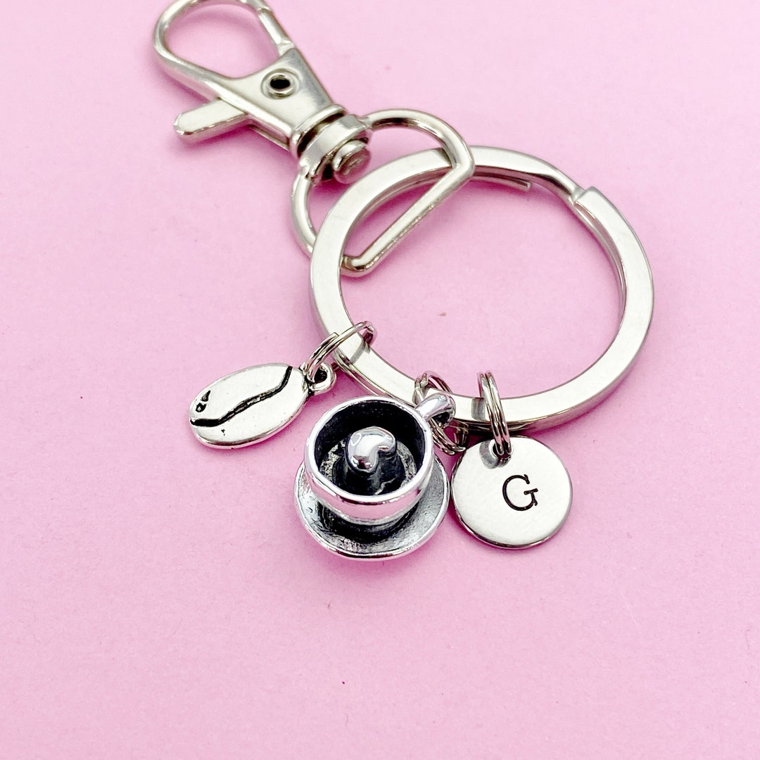 Coffee Bean Keychain, Initial Charm, Personalized Coffee Lover Gift - Etsy