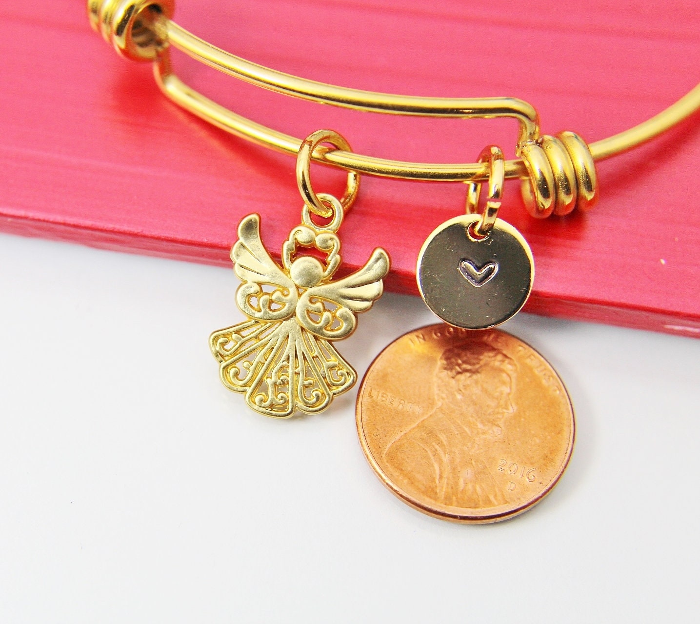 Guardian Angel Bracelet Guardian Angel Charm Bangle Gold | Etsy