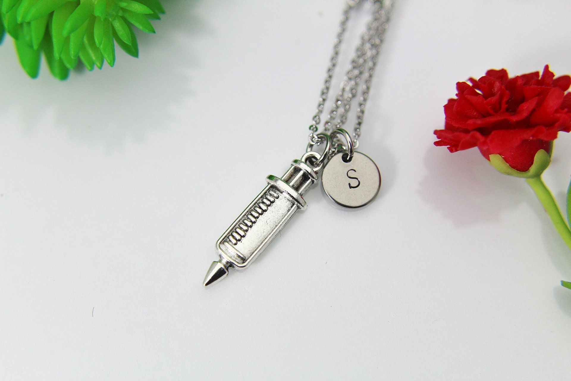 Syringe Necklace Syringe Charm Needle Charm Doctor Gift - Etsy