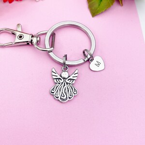 Guardian Angel Keychain, Personalized Initial Charm, Silver Keyring - Etsy