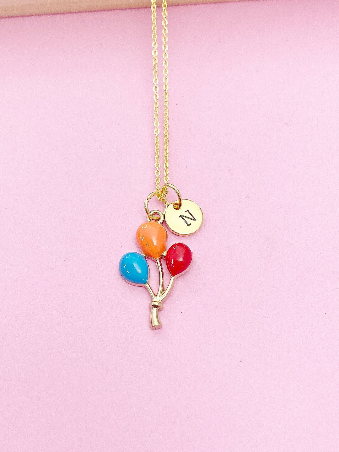 Gold Balloon Charm Necklace, Initial Pendant, Personalized Gift - Etsy