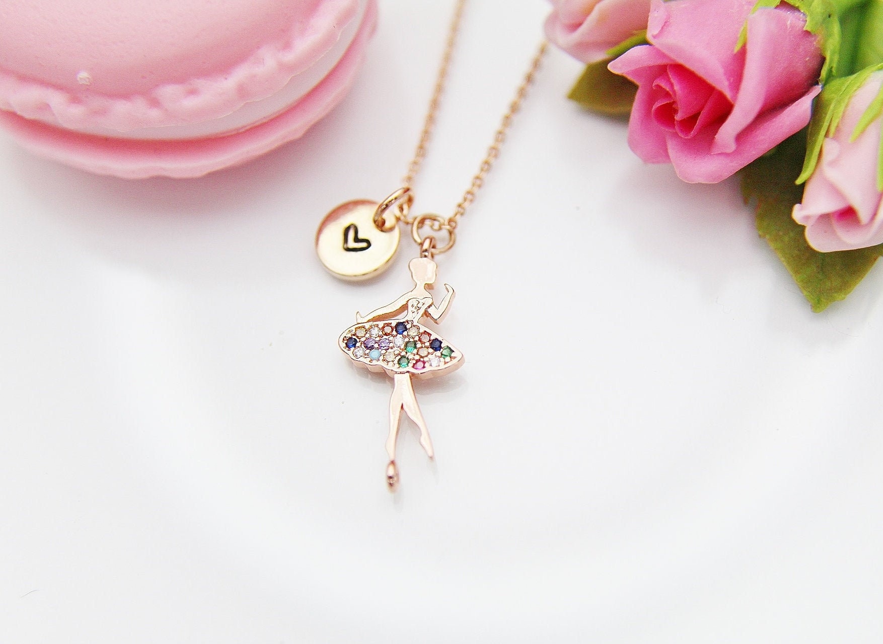 Rose Gold Ballet Dance Girl Necklace, Dance School Gift, Ballet School ...