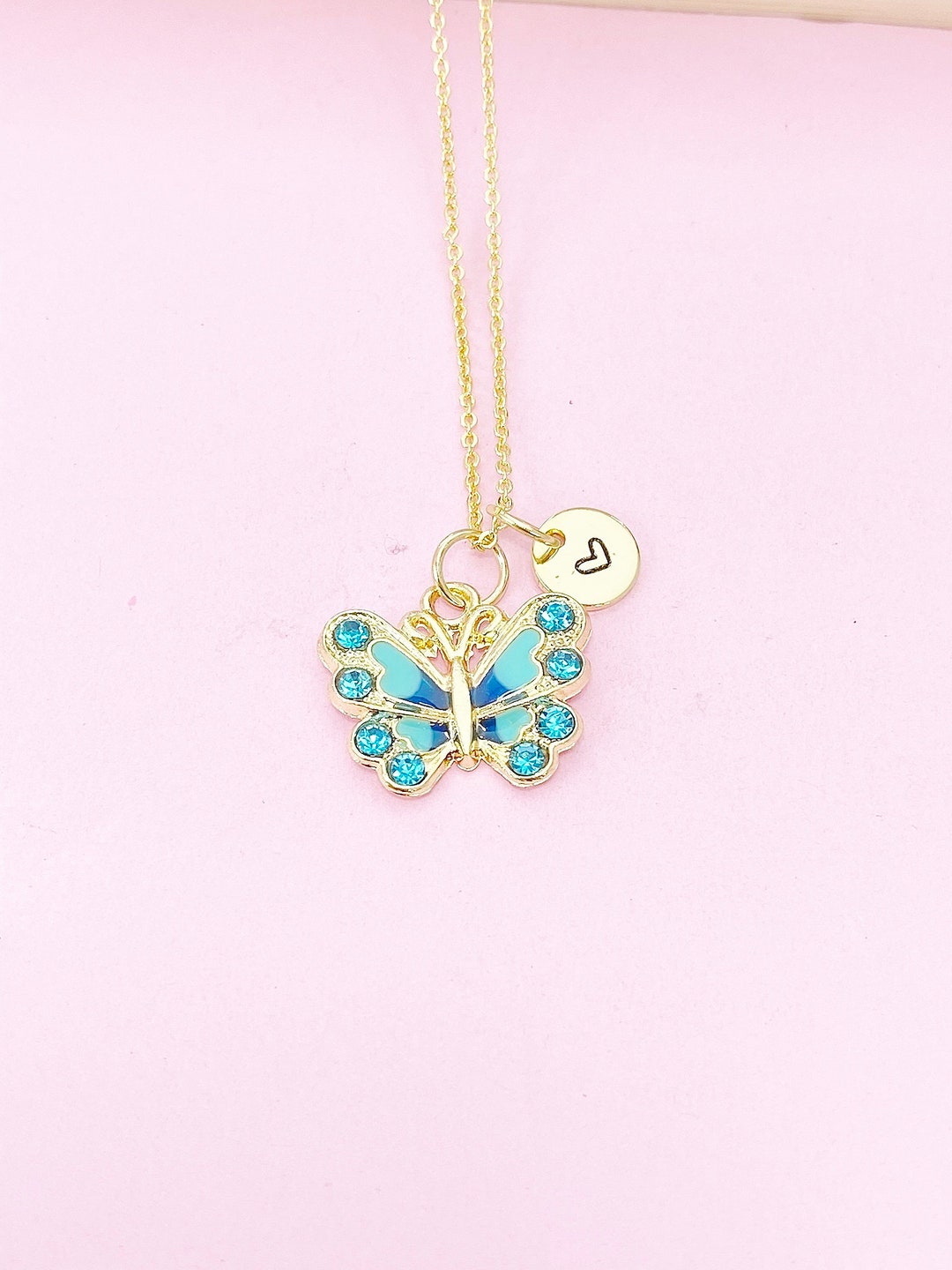 Gold Blue Butterfly Charm Necklace, Bracelet or Keychain Option, N5665 ...