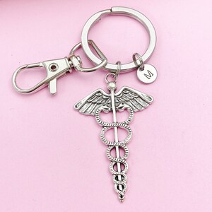 Silver Caduceus Charm Keychain Doctor Nurse Medical School Student Gift ...