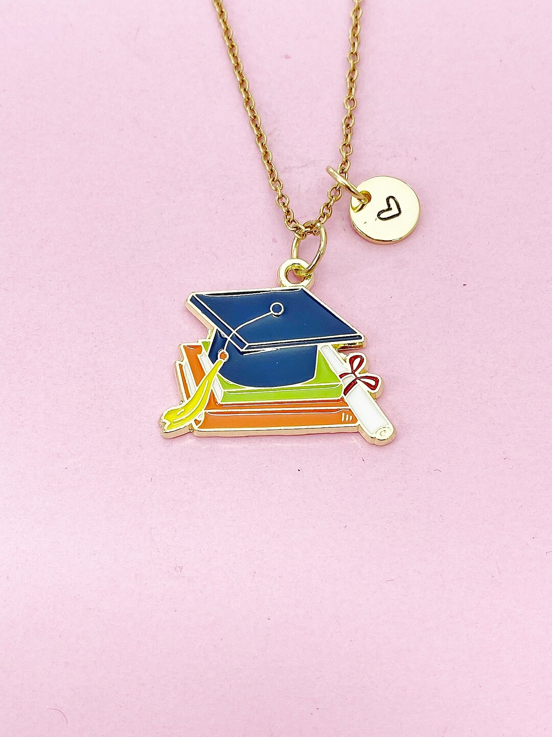 Gold Graduation Cap Book Diploma Tassel Charm Necklace, Bracelet or ...