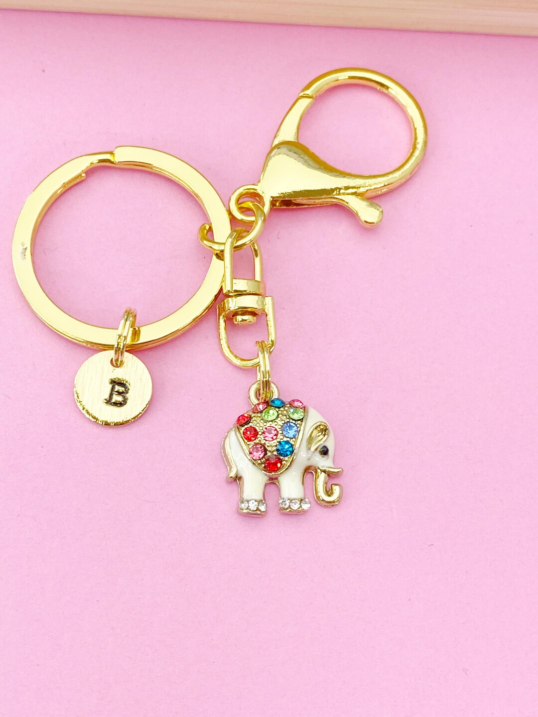 Gold Elephant Charm Keychain, Gold Elephant Charm, Animal Charm ...