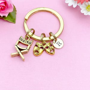 Gold Comedy Tragedy Director Keychain, Drama Mask Charm, Personalized ...
