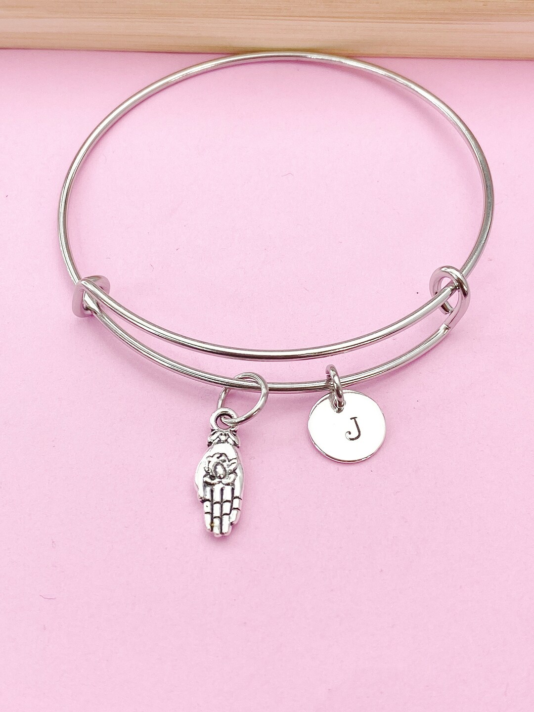 Silver Buddha Palm Hand With Lotus Charm Bracelet, Peace Jewelry Gift ...