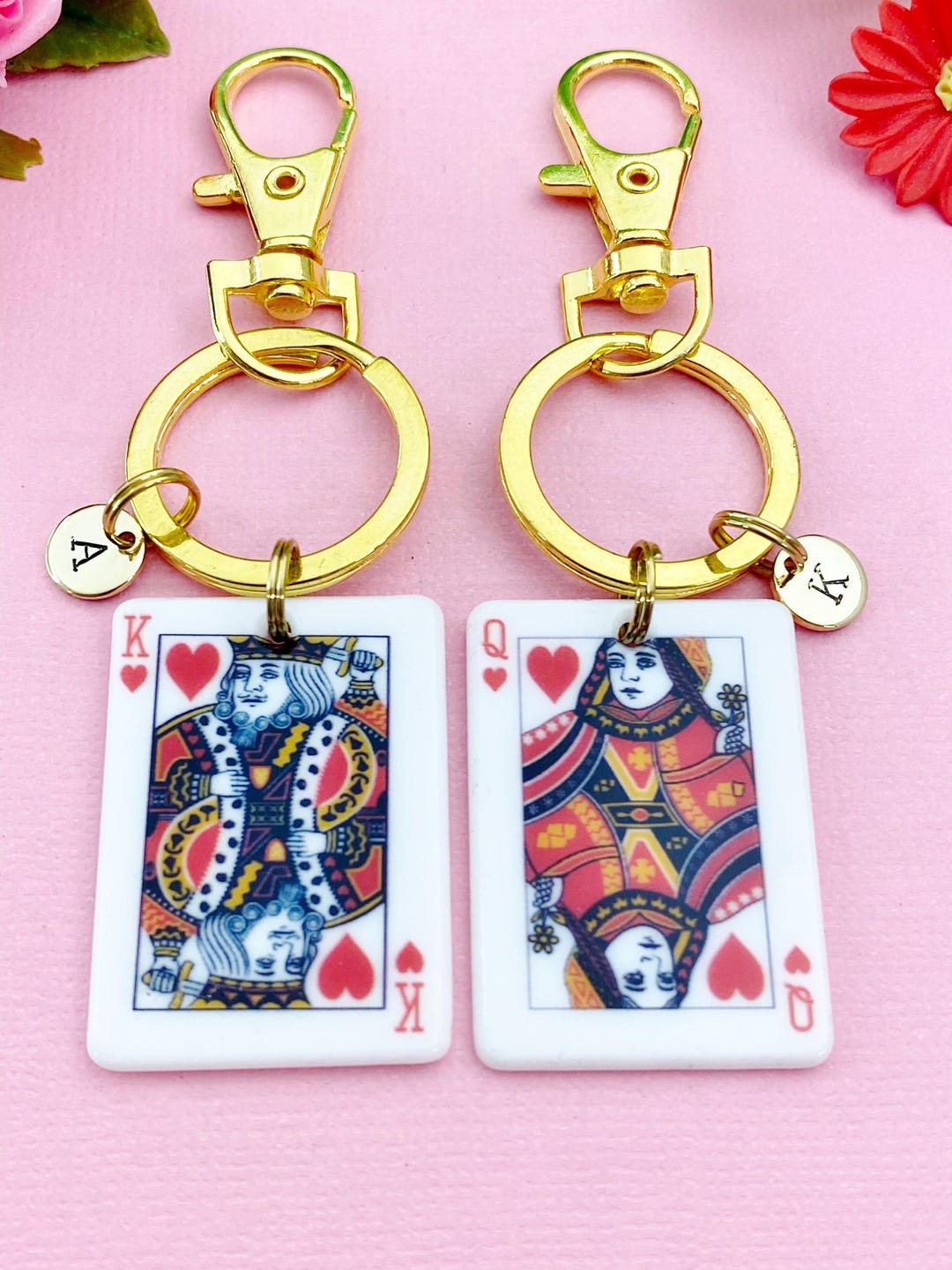 Poker Keychain, Play Card Option, Gold King of Heart Play Card Charm ...