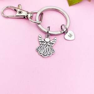 Guardian Angel Keychain, Personalized Initial Charm, Silver Keyring - Etsy
