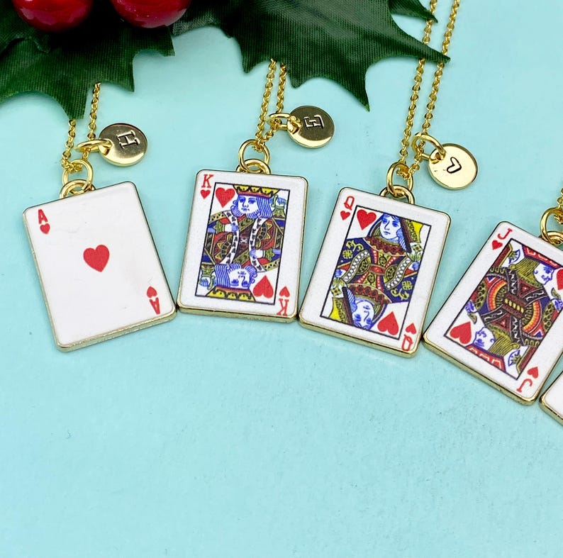 Gold Playing Card Necklace • King Queen Jack Ace Heart Joker Pendant ...