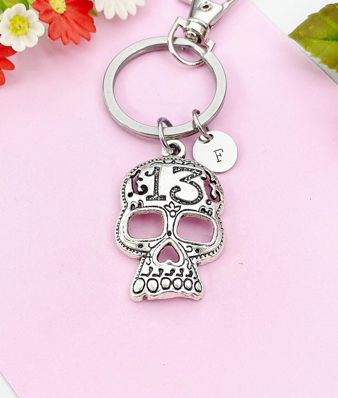 Halloween Skull 13 Keychain, Skull With Number 13, Halloween Gift ...