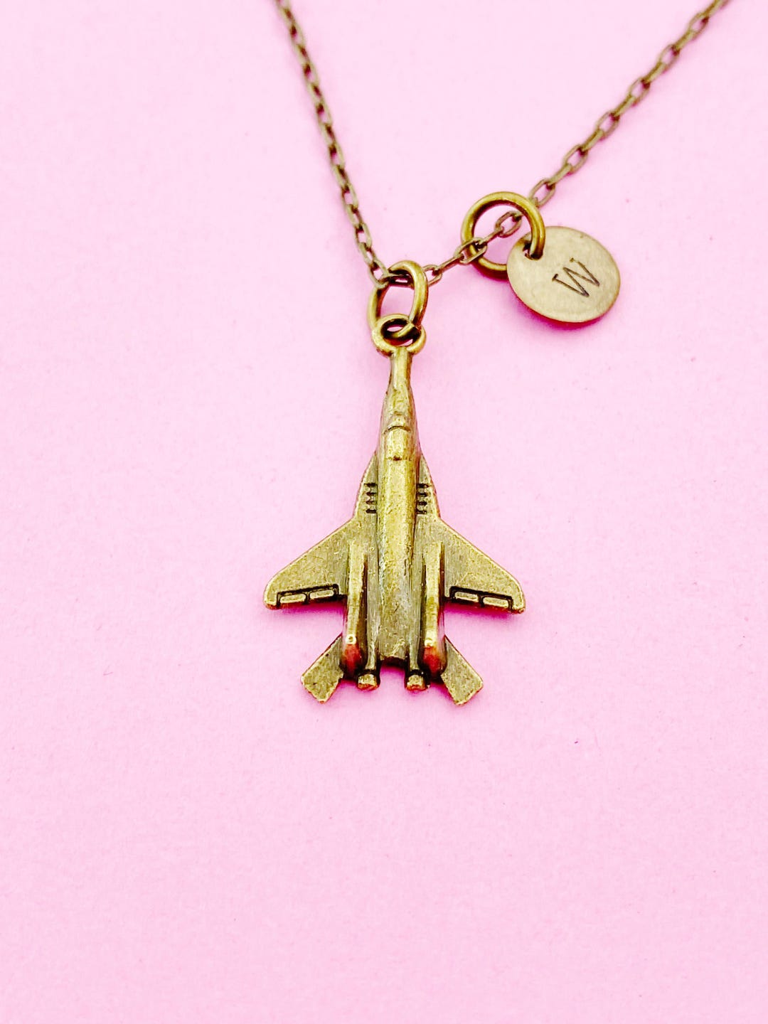 Bronze Fighter Jet Charm Necklace, Silver Option, N5811A - Etsy