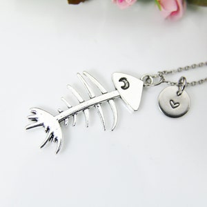Silver Ichthus Fish Bone Charm Necklace, Jesus Fish Charm, Fishbone ...