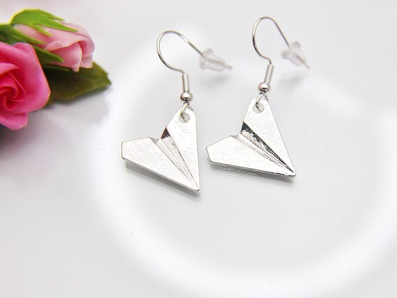 Silver Paper Airplane Earrings Paper Airplane Charm Paper | Etsy