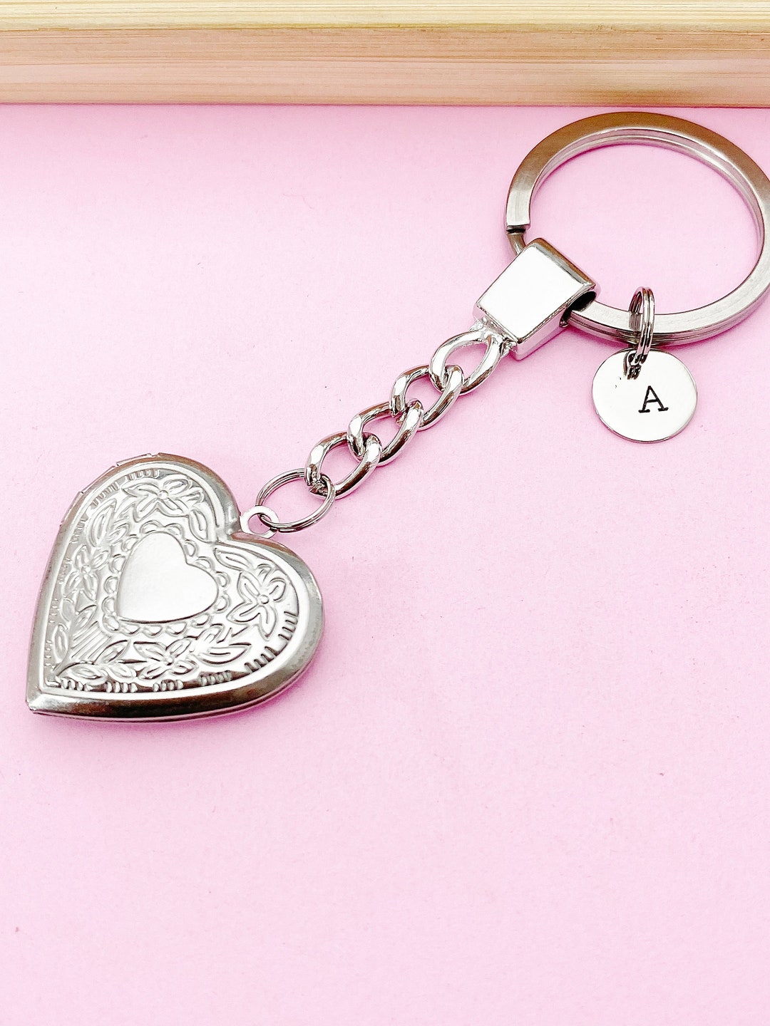 Best Christmas Gift Silver Heart Flower Locket Pendant Keychain, Love ...