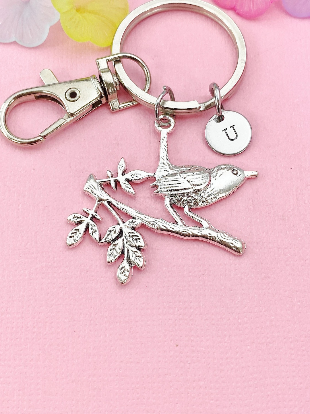 Bird on Tree Branch Charm Keychain – Nature Inspired Accessory for Bird ...