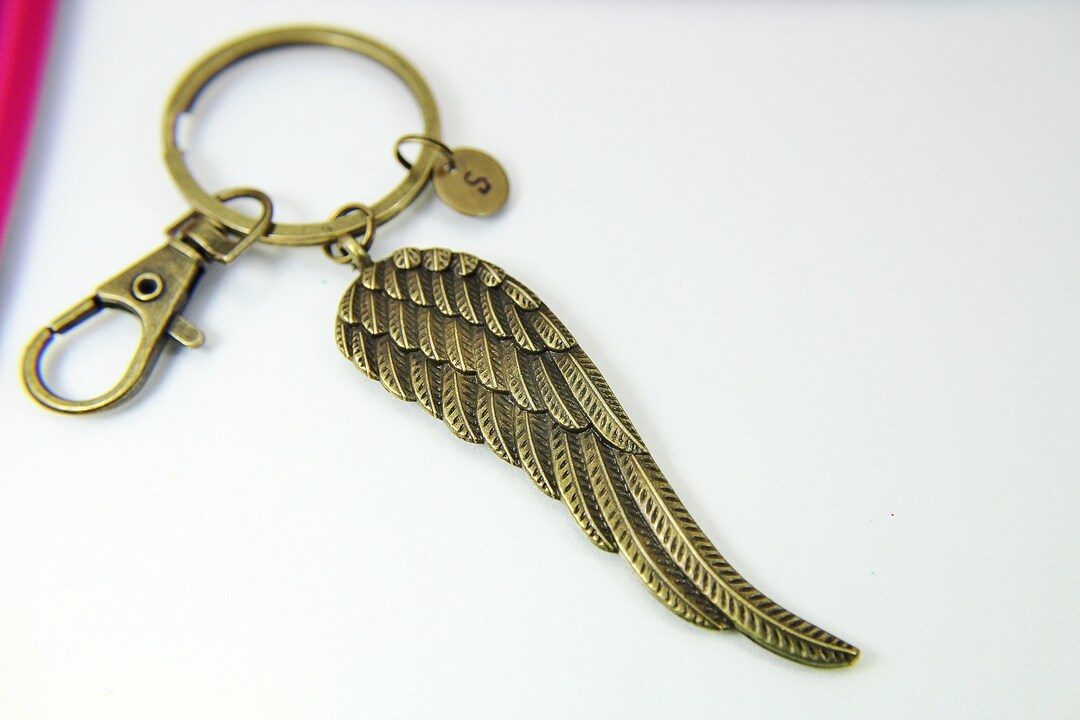 Guardian Angel Keychain, Bronze Angel Wing Charm Keychain, Guardian ...