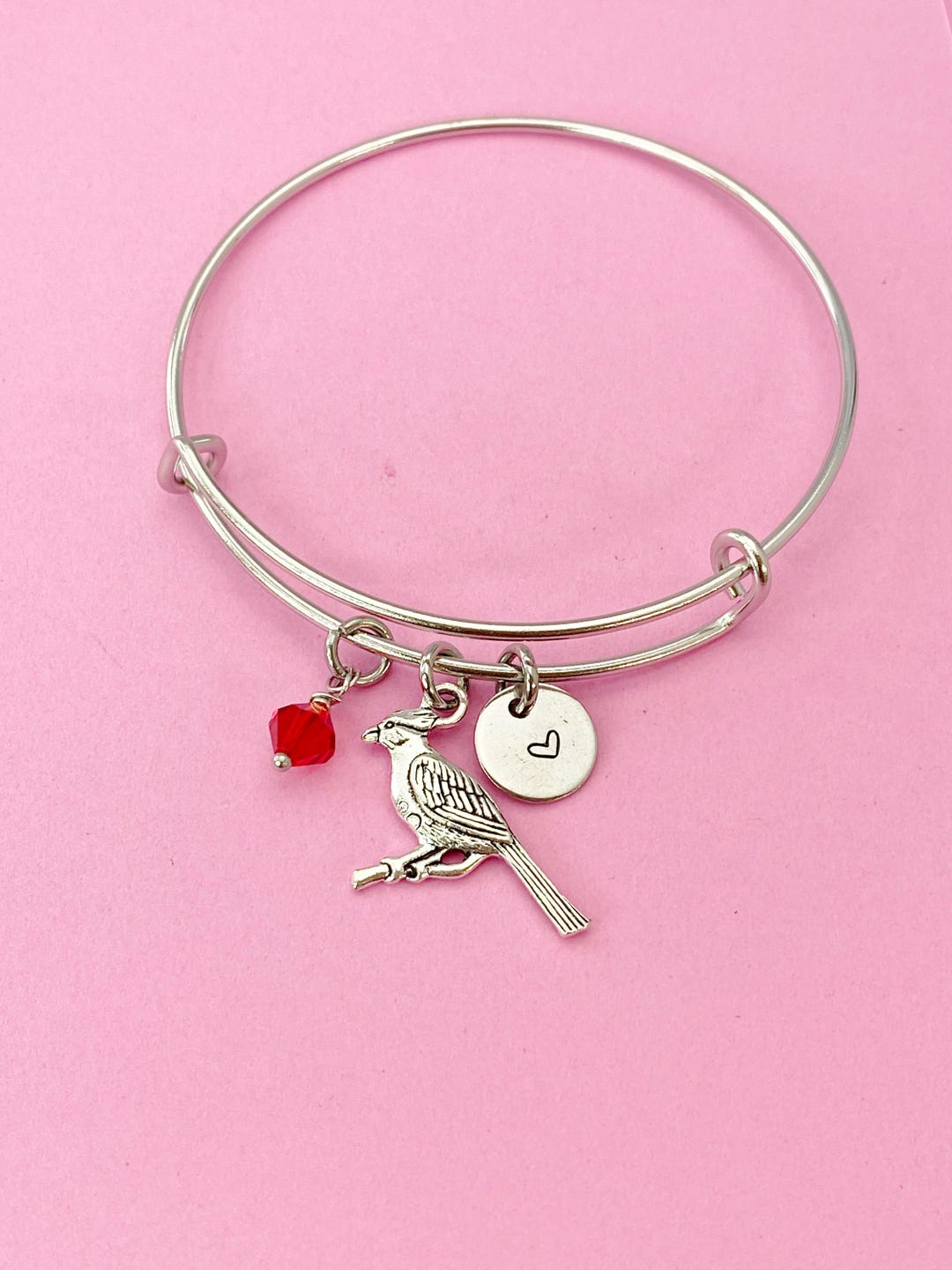 Silver Cardinal Charm Bracelet, Cardinal Bird Charm, Stainless Steel ...