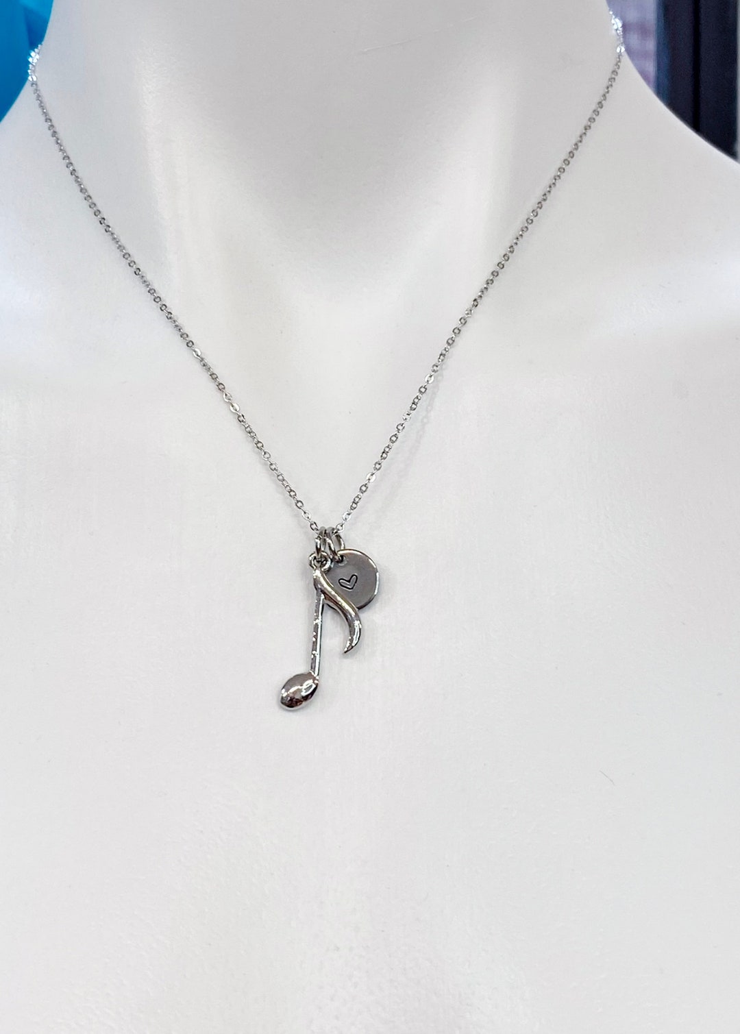 Silver Eighth Note Music Note Charm Necklace Personalized Customized ...