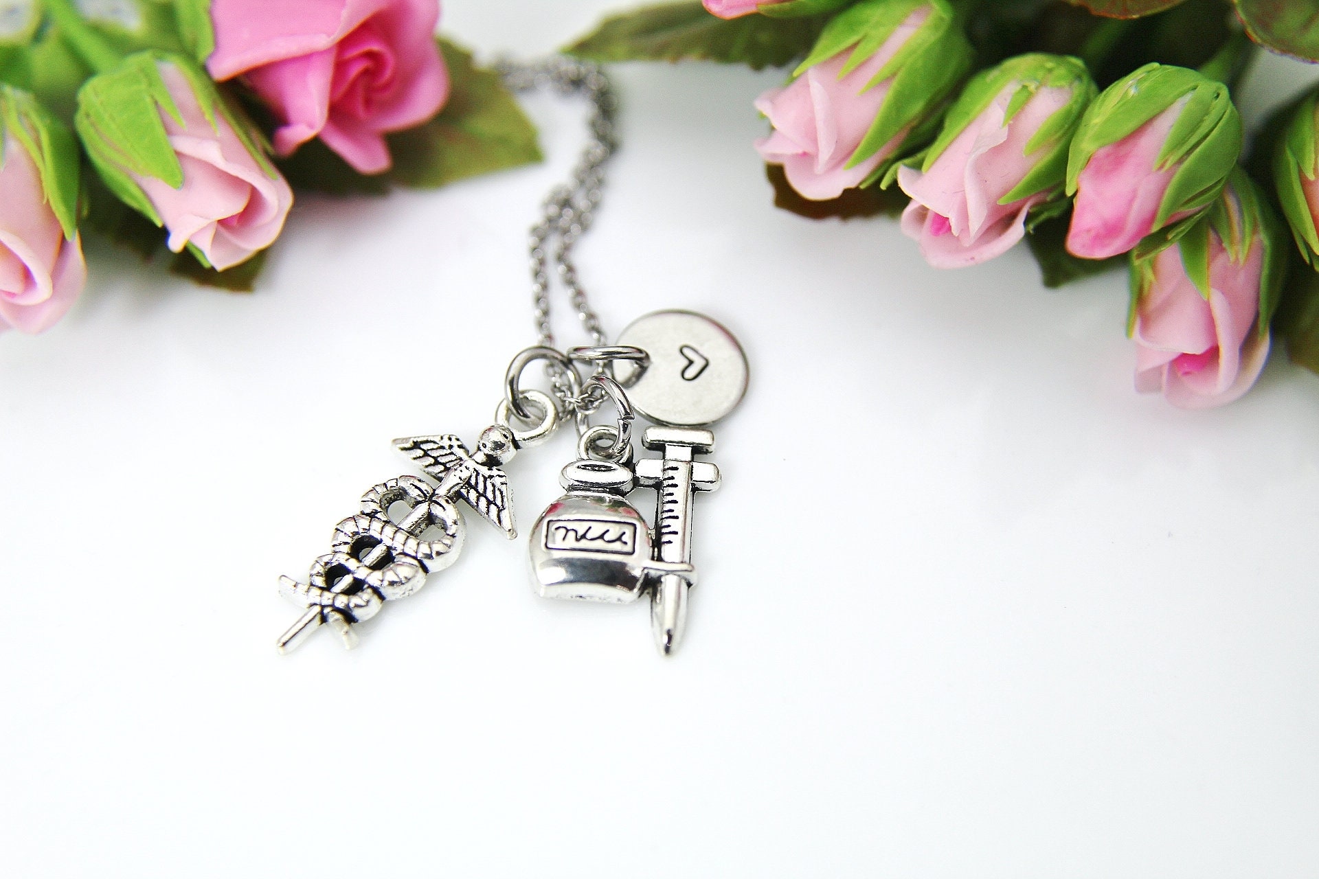 Silver Caduceus Charm Medical Syringe Charm Necklace Caduceus - Etsy