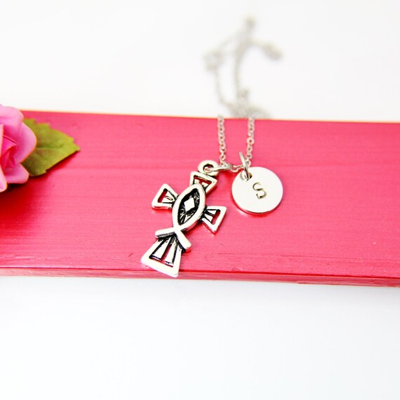 Silver Cross Fish Charm Necklace Fish Cross Charm Jesus | Etsy