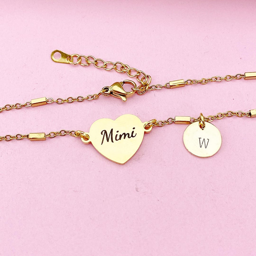 Gold Mimi Bracelet, Stainless Steel Heart Bracelet, Mimi Jewelry, Mimi ...