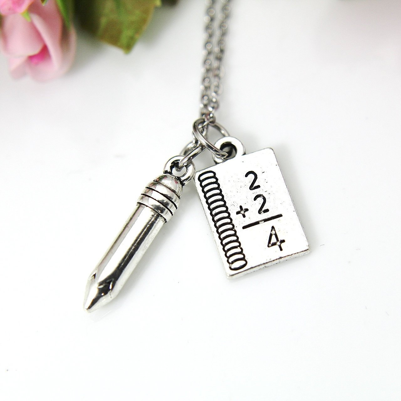 Math Necklace Silver Math Charm Pencil Charm Match Teacher - Etsy UK