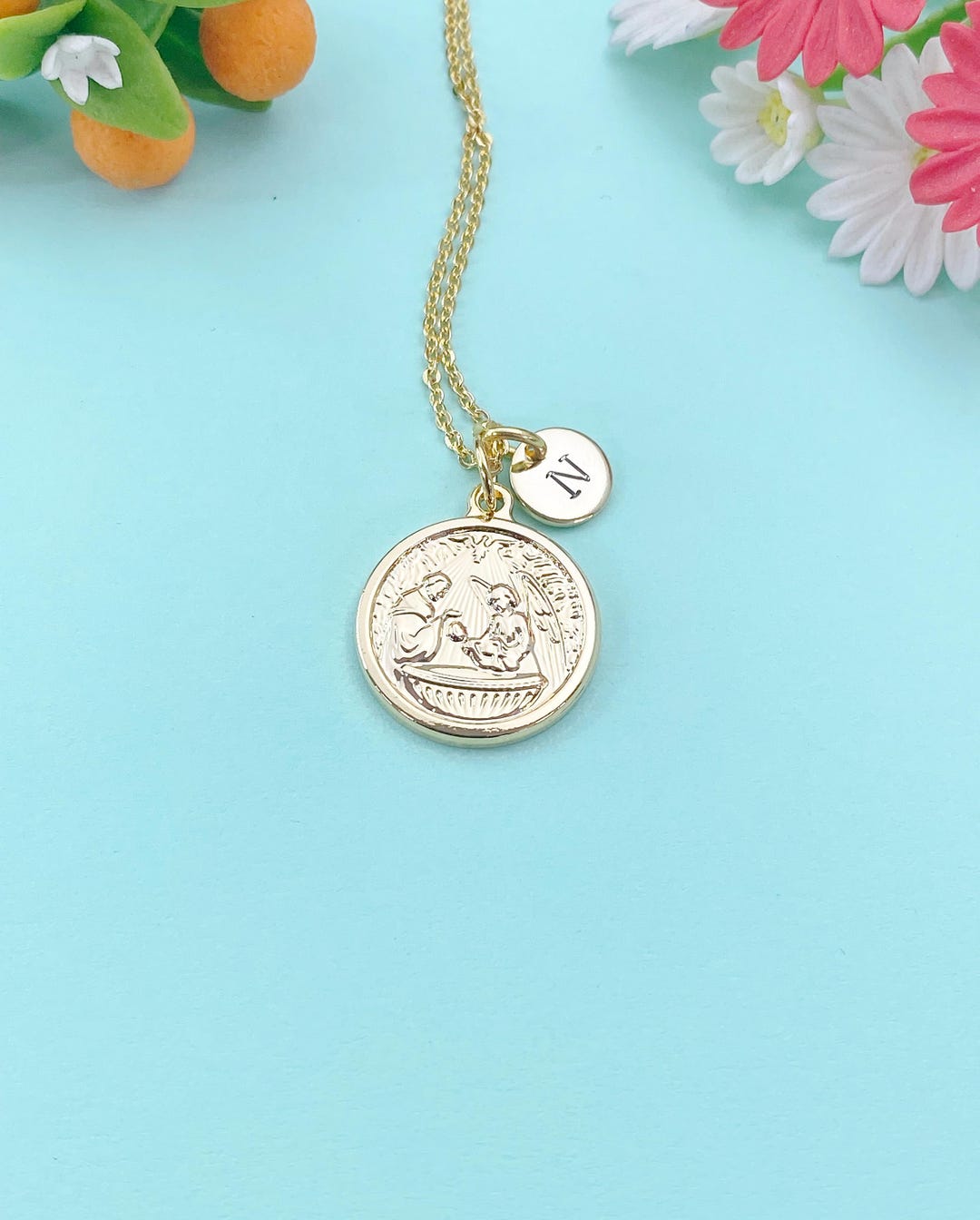 Gold Angel Baptism Charm Necklace, Baptism Jewelry Gift, N6021 - Etsy