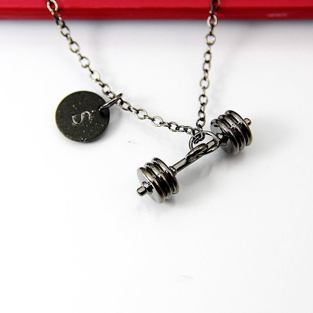 Weightlifting Necklace, Black Dumbbell Charm Necklace, Barbell Necklace ...